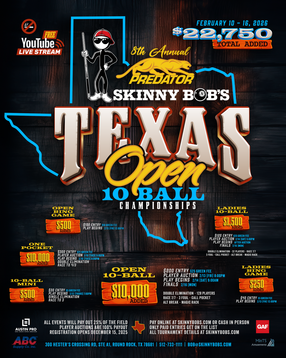 Texas Open 10 Ball - Ladies Open – Skinny Bob's Billiards