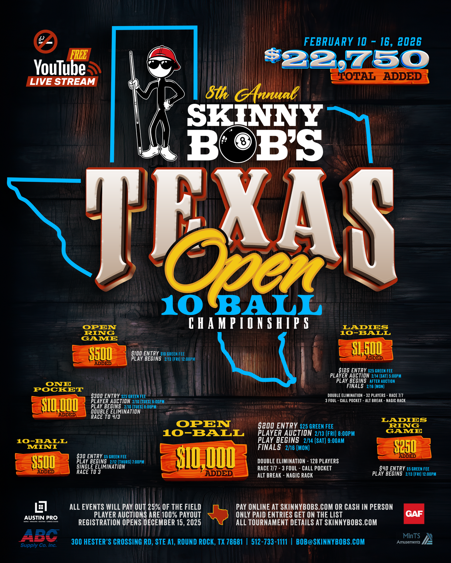 Texas Open 10 Ball - Open – Skinny Bob's Billiards